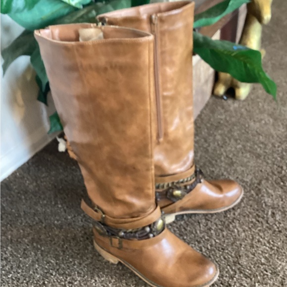 Shoes | Western Style Brown Boots With Decorative Boot Straps And ...